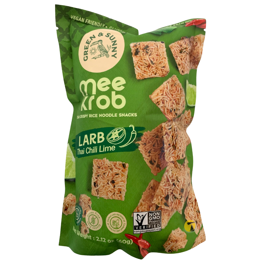 Green & Sunny Mee Krob Rice Noodle Snack - Larb Thai Chilli Lime - 60g ...