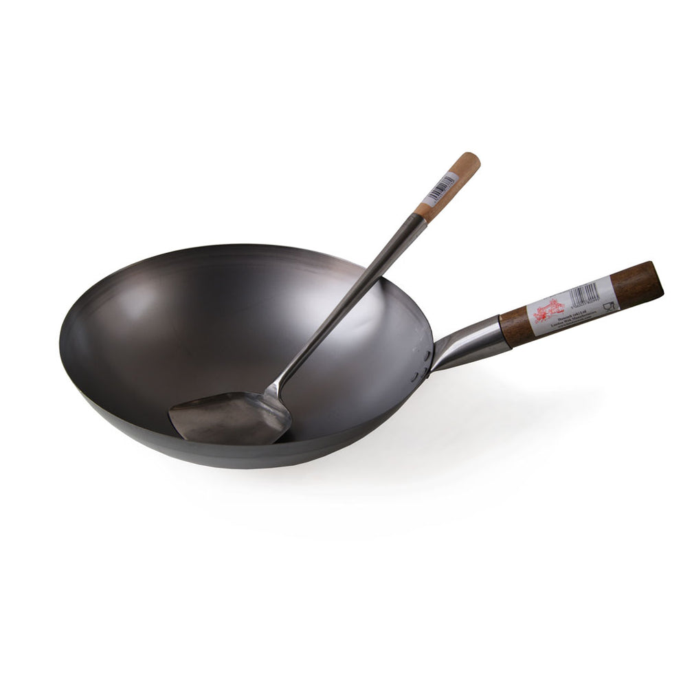 13" Round Based Carbon Steel Wok (Commercial Quality) & Wok Shovel ...