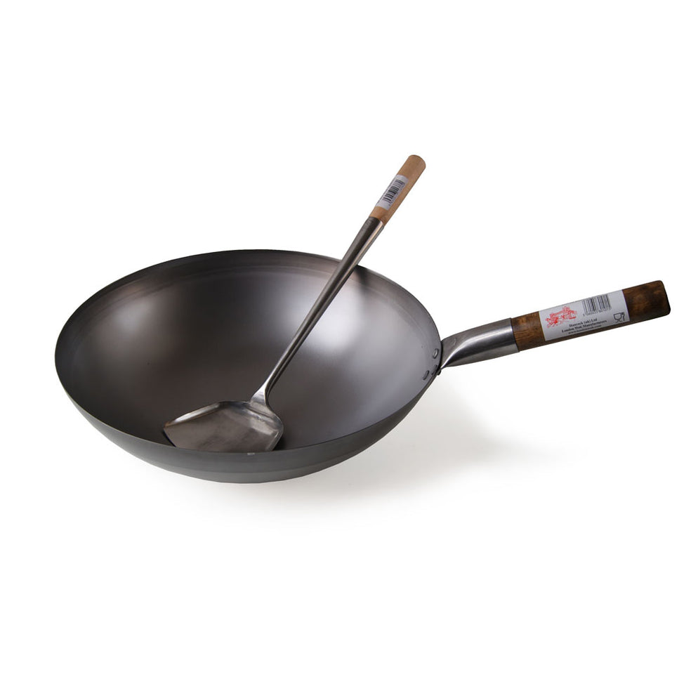 14" Round Based Carbon Steel Wok (Commercial Quality) & Wok Shovel ...