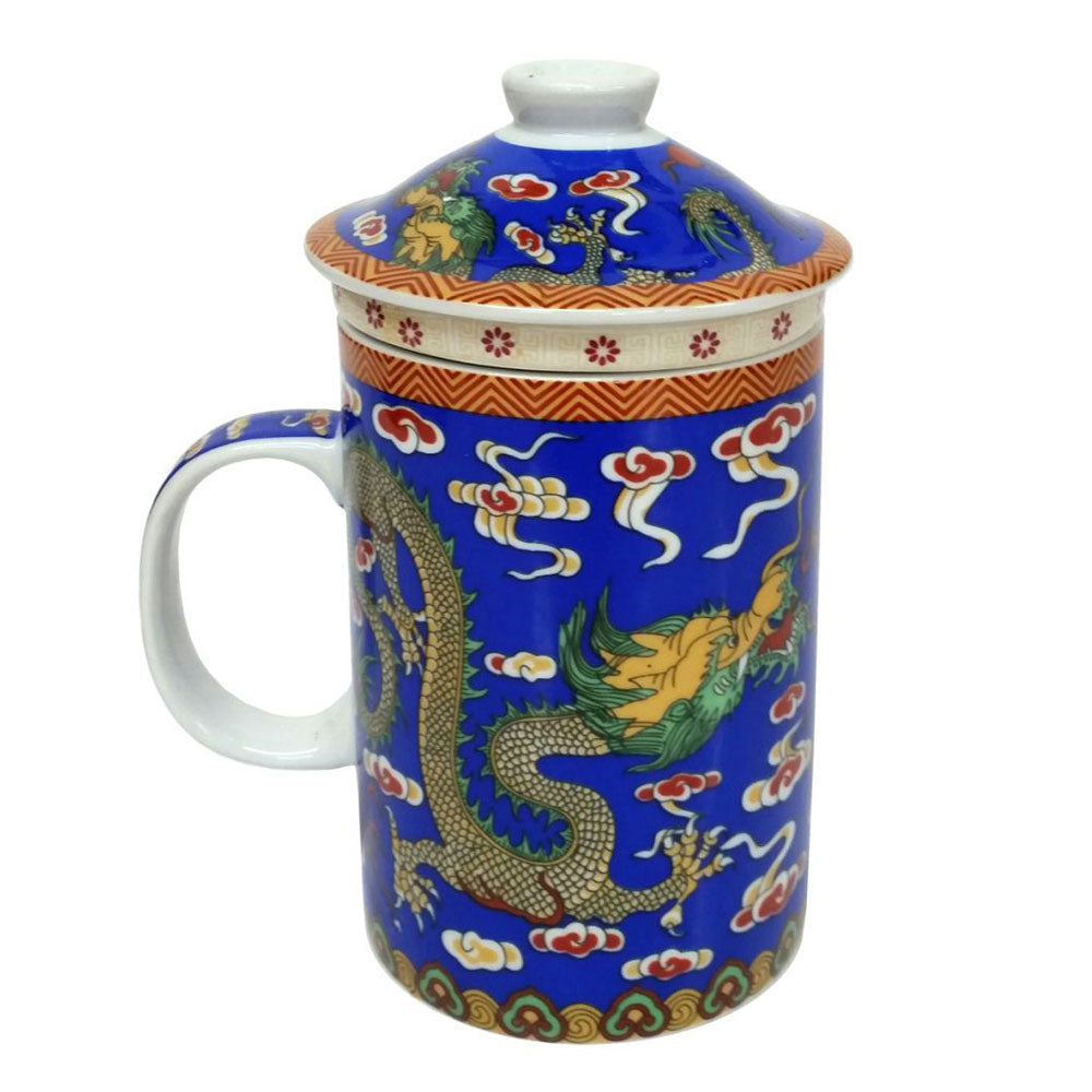 Three Piece Chinese Tea Infuser Mug - Coloured Dragon Design ...