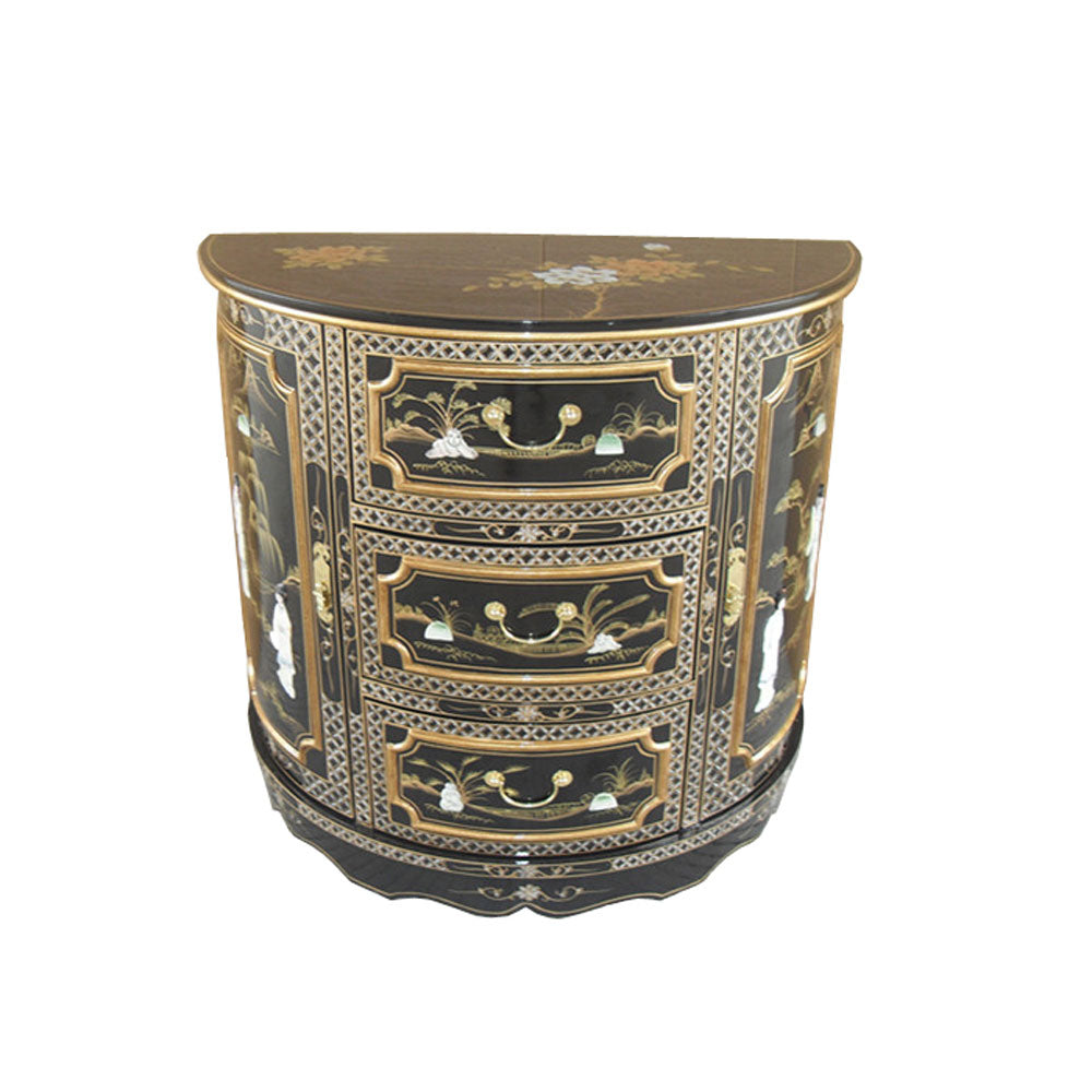 Mother of Pearl Black Lacquer Half Moon Cabinet with Drawers ...